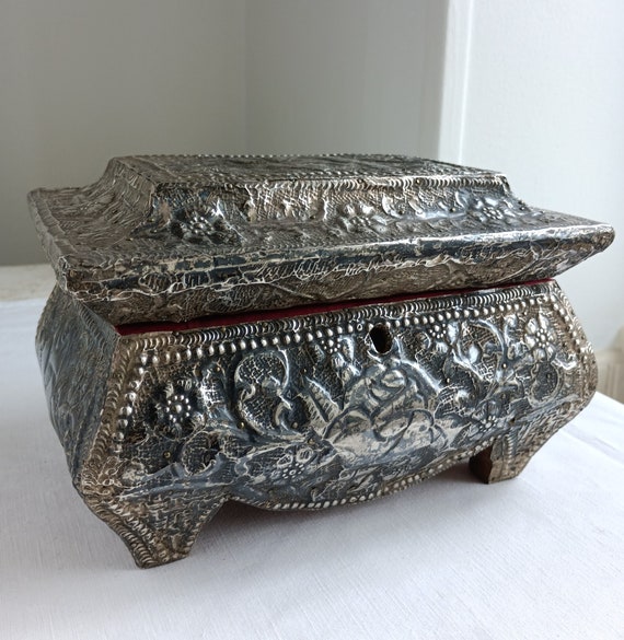 Antique Wooden Jewelry Box Covered with Repoussé Silv… - Gem