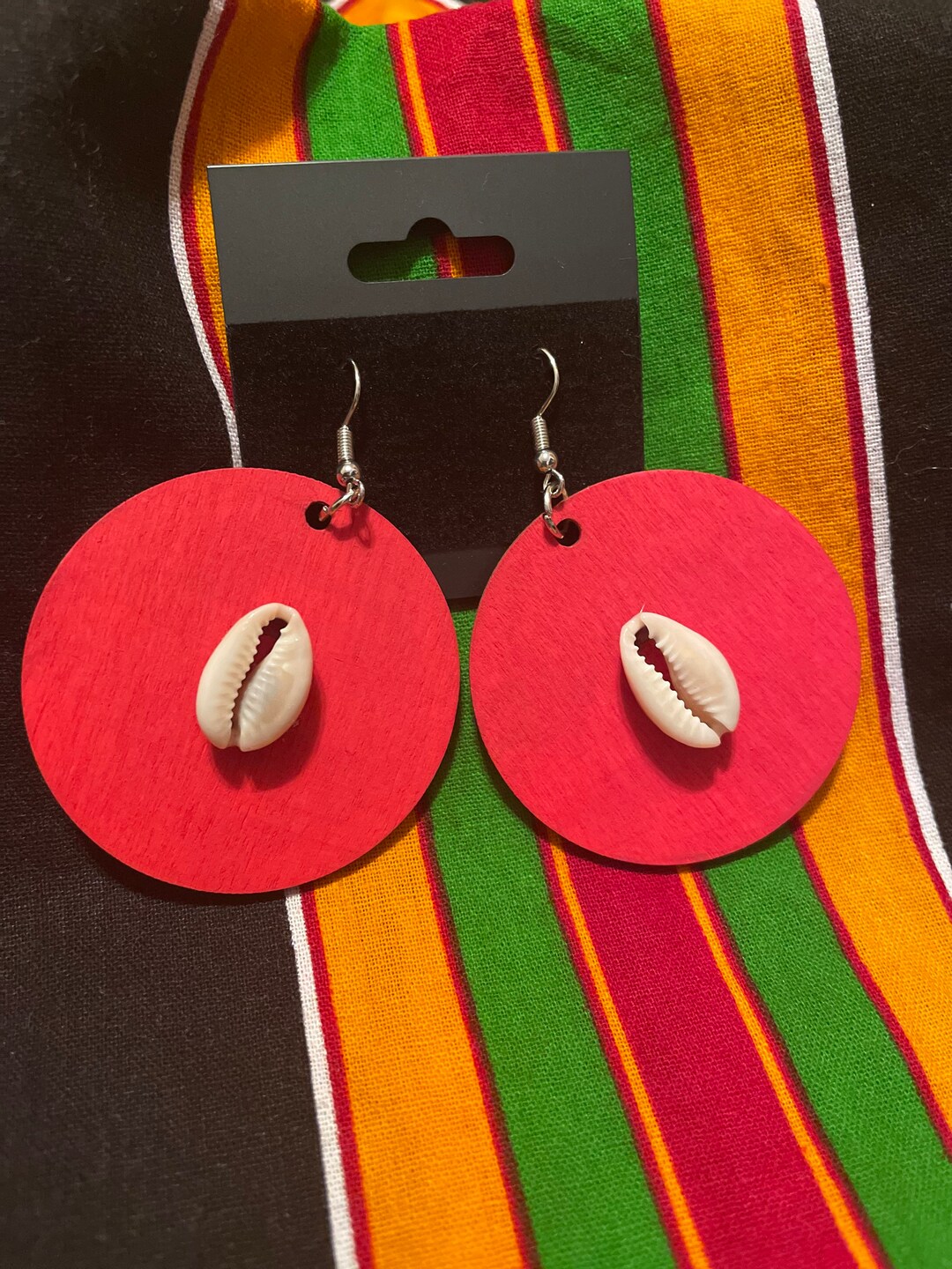 Wooden Earring W/ Shell Red - Etsy