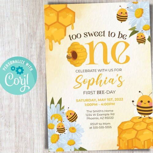 Bee Day Invite Template Bumble Bee Birthday Invitation - Etsy