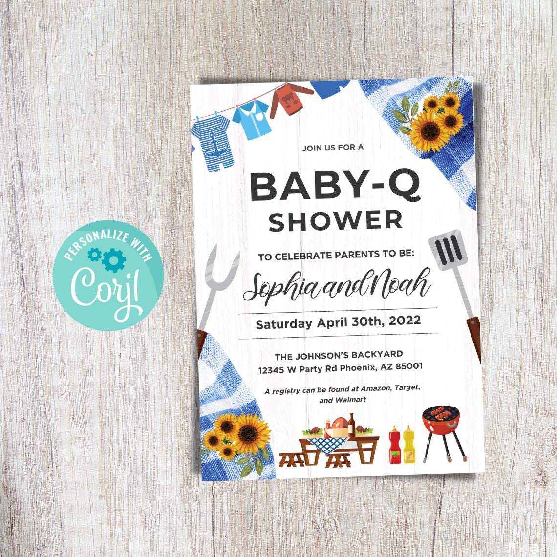 Baby-q Invitation Editable Babyq Shower Invitation Boy BBQ Baby Shower ...