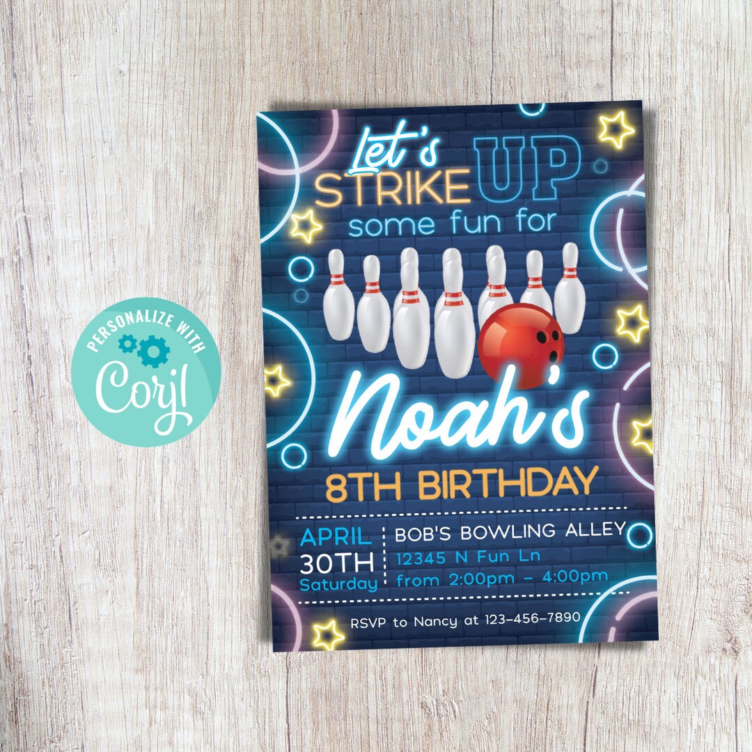 Bowling Party Invitation Editable Bowling Birthday Invitation Boy ...
