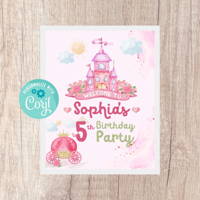 Editable Pink Princess Birthday Party Welcome Sign Princess Castle ...