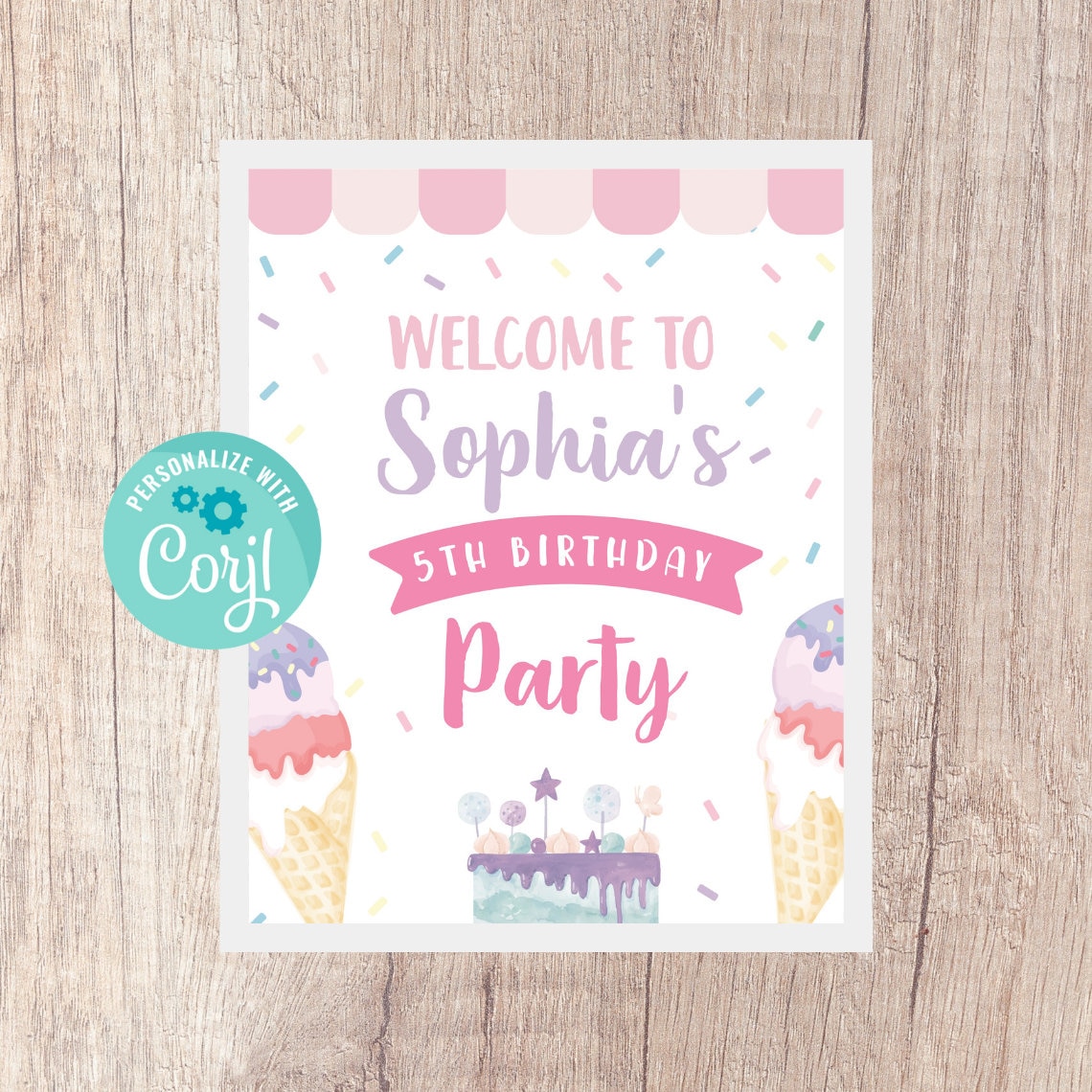 Editable Ice Cream Birthday Welcome Sign Ice Cream and - Etsy