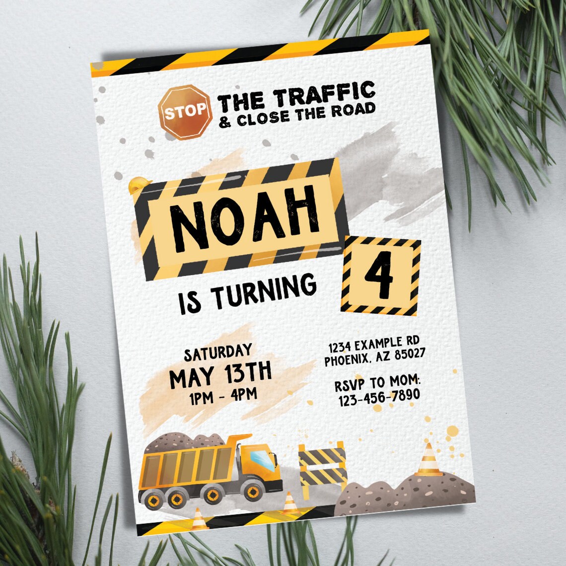 Editable Construction Invitation Dump Truck Party Invitation ...