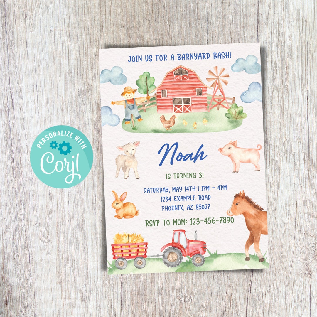 Editable Farm Invitation Farm Animals Birthday Invitation Barnyard ...