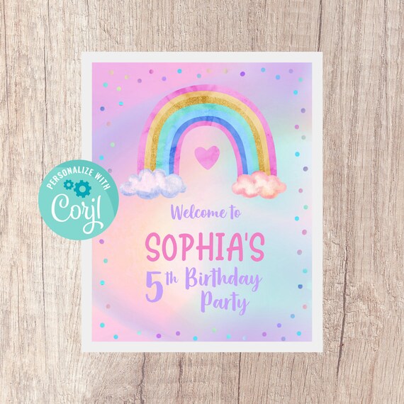 Editable Rainbow Birthday Welcome Sign Rainbow Girl Birthday - Etsy