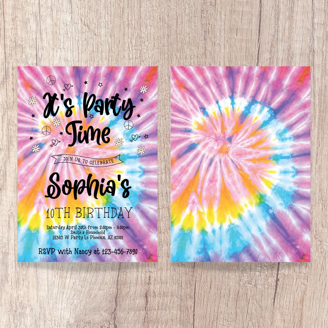 Tie Dye Birthday Invitation Editable Tie Dye Invitation - Etsy