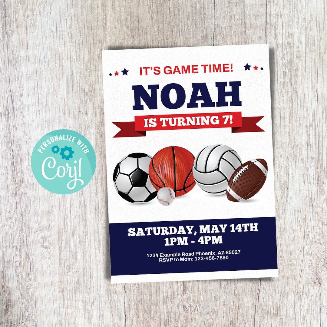 Editable Sports Invitation Sports Birthday Invitation Athlete Birthday ...