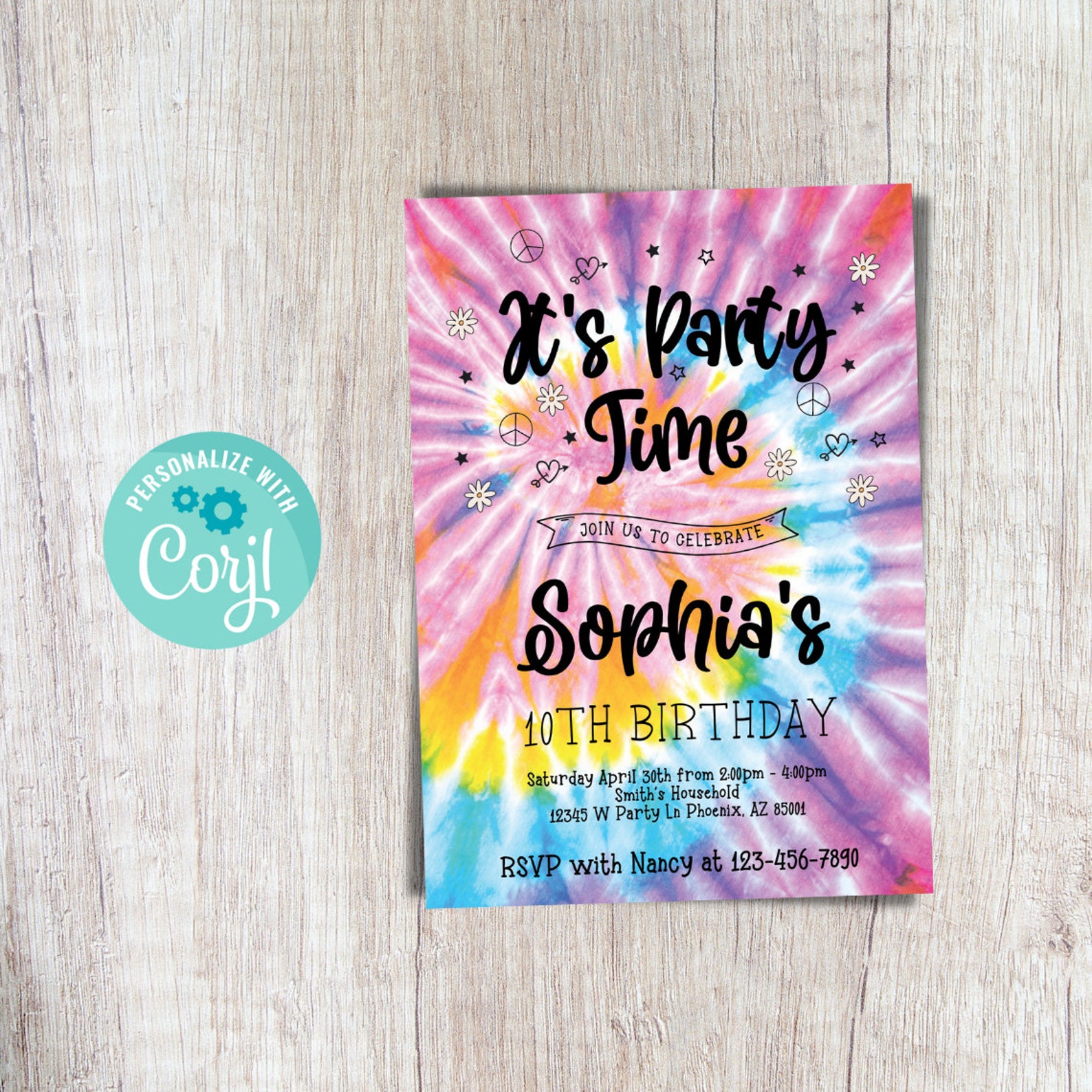 Tie Dye Birthday Invitation Editable Tie Dye Invitation - Etsy