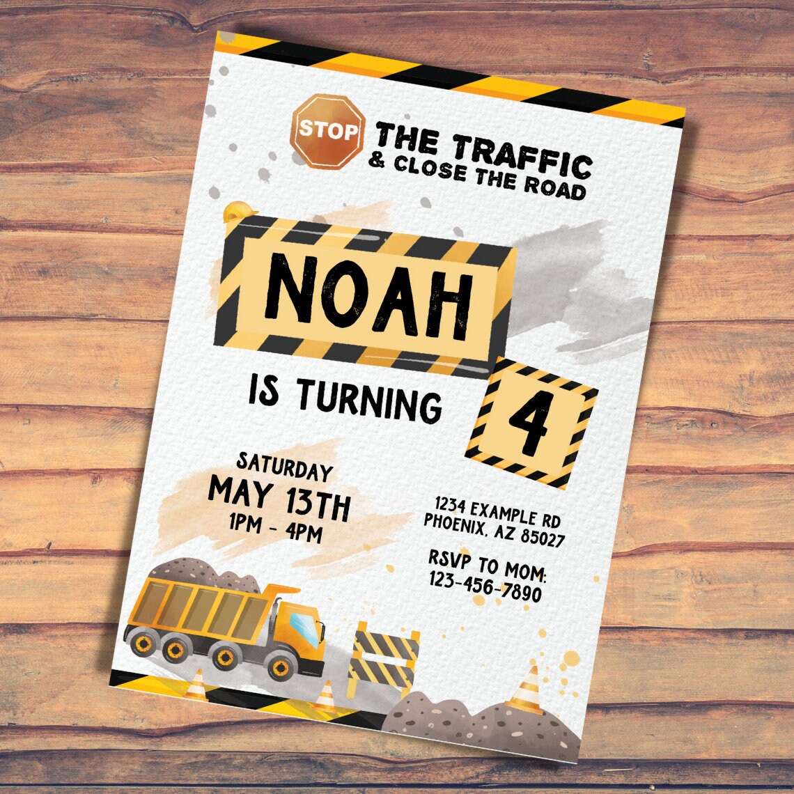 Editable Construction Invitation Dump Truck Party Invitation ...