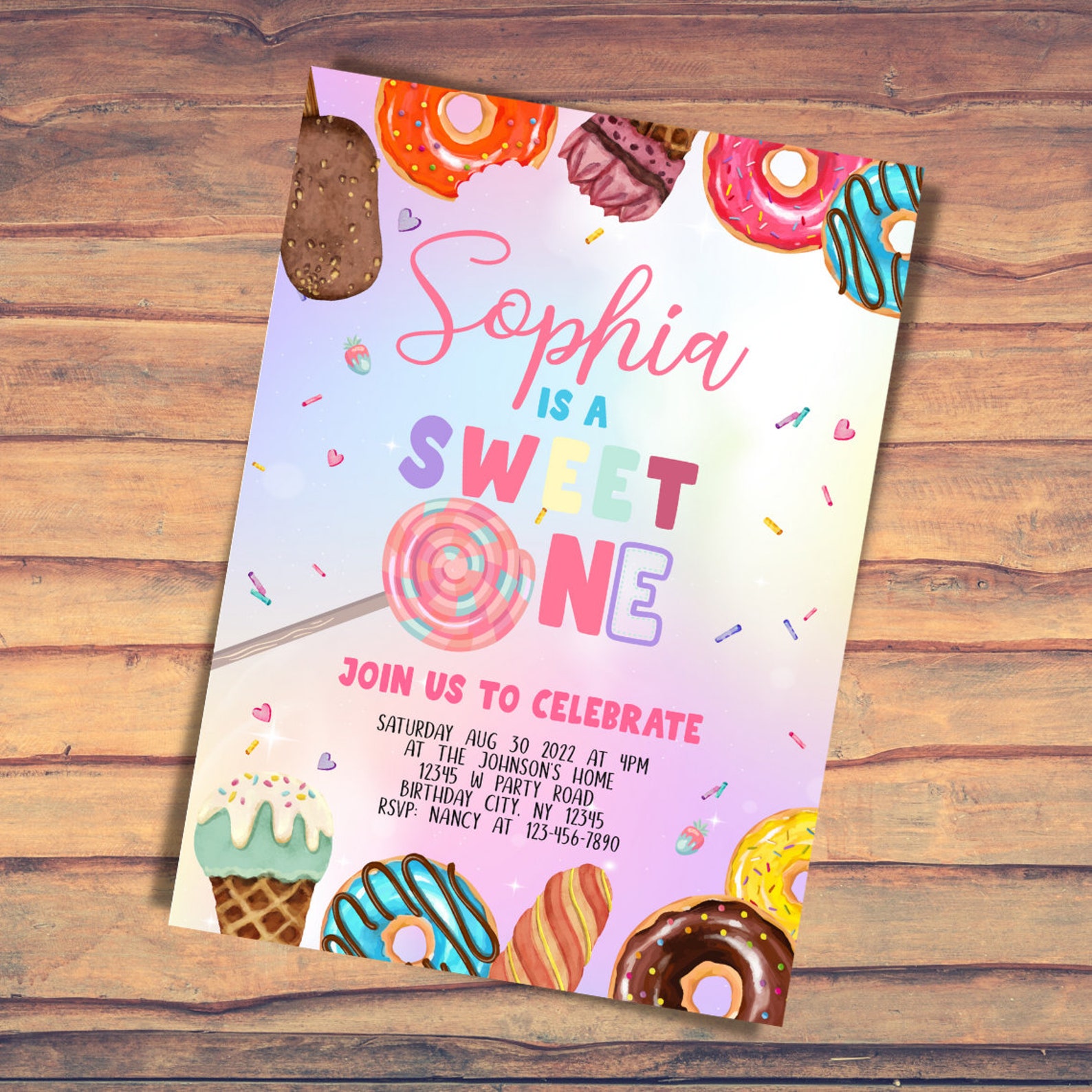 Editable Sweet One Birthday Invitation Girl Digital Printable - Etsy