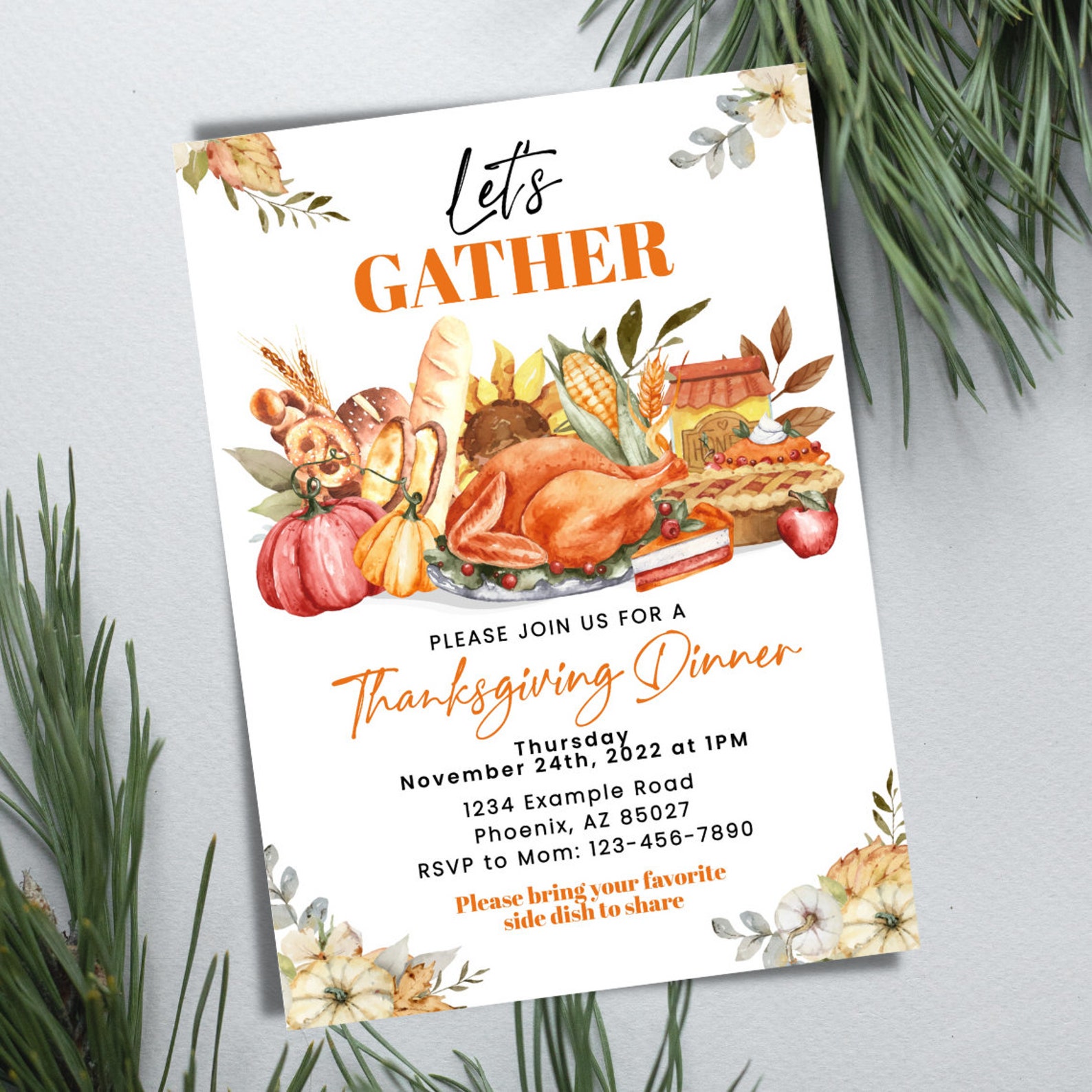 Thanksgiving Invitation Let's Gather Thanksgiving Invite Eat Drink Be ...