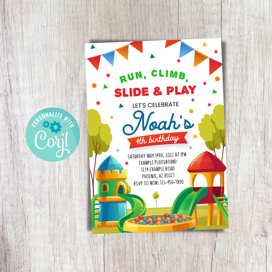 Editable Playground Birthday Invitation Kids Park Part Invitation Slide ...