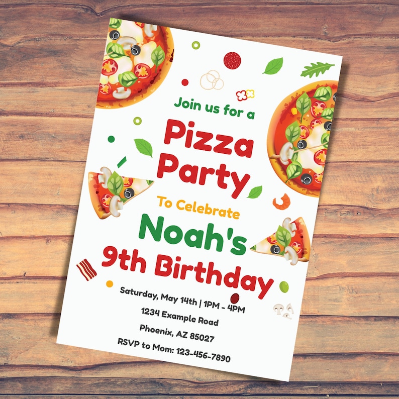 Pizza Party Invitation Editable Pizza Birthday Party Invitation Pizza ...