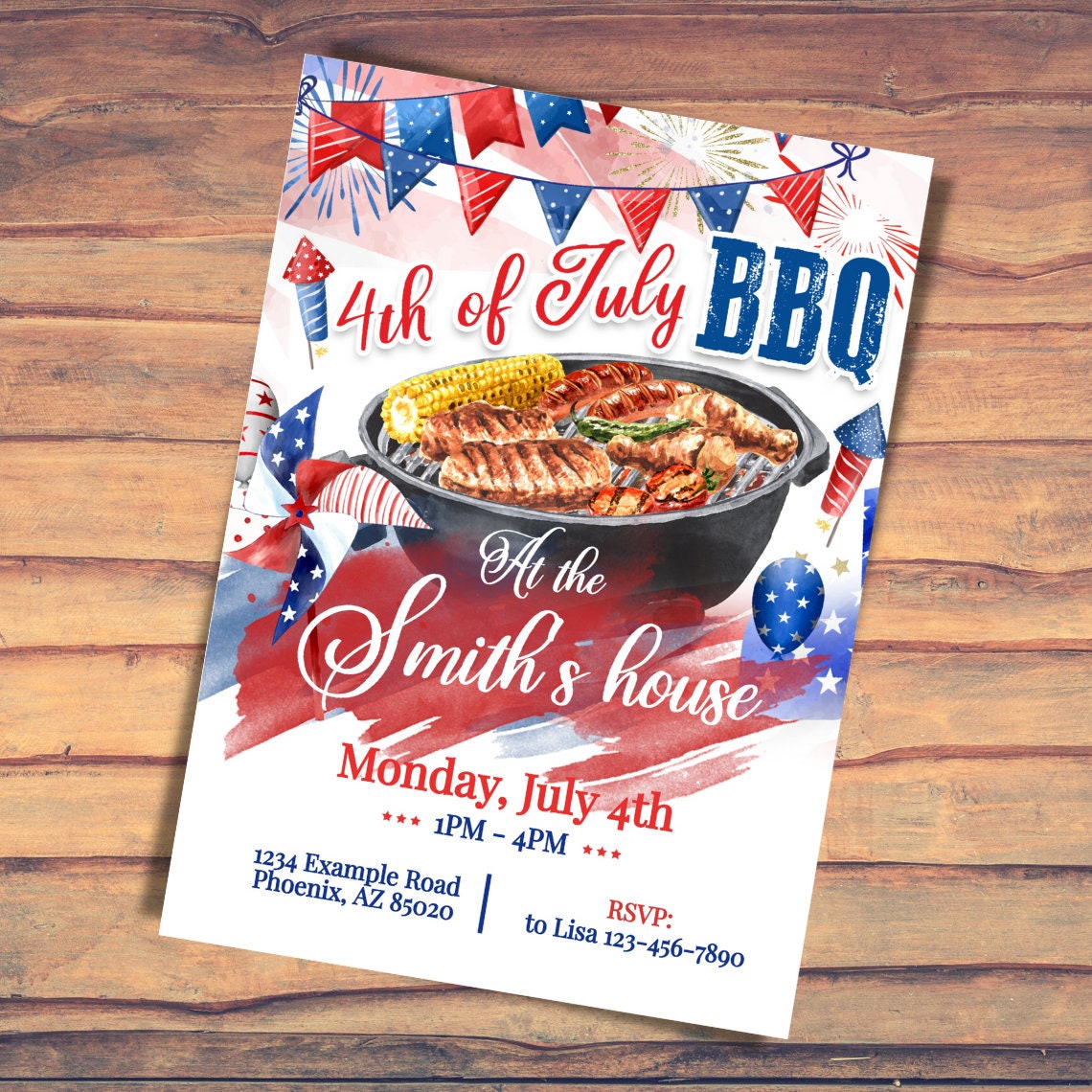 Editable 4th of July BBQ Invitation Independence Day BBQ Barbeque ...