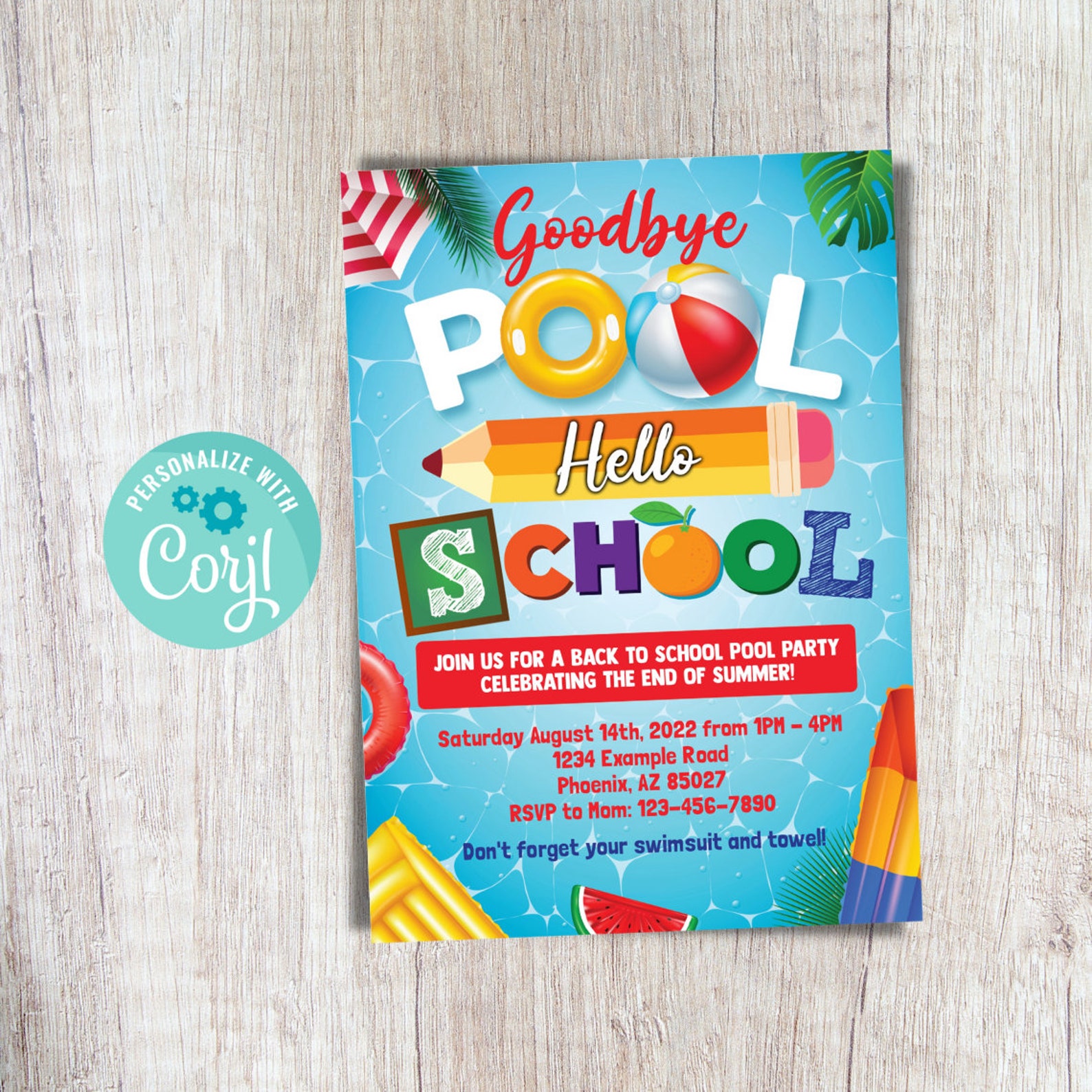 End of Summer Pool Party Goodbye Summer Hello School Pool Party Back to ...