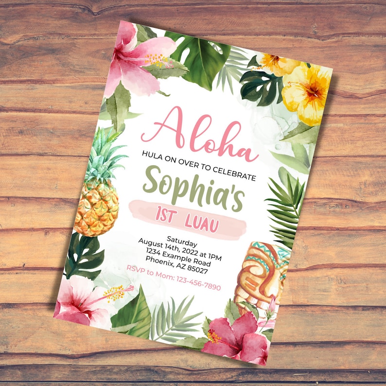 Luau Birthday Invitation Luau Invitation Hawaiian Luau - Etsy
