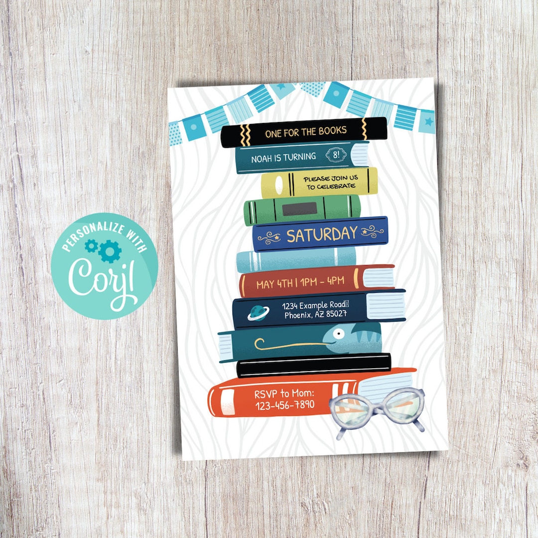Editable Books Birthday Party Library Birthday Invitation Reading Party ...