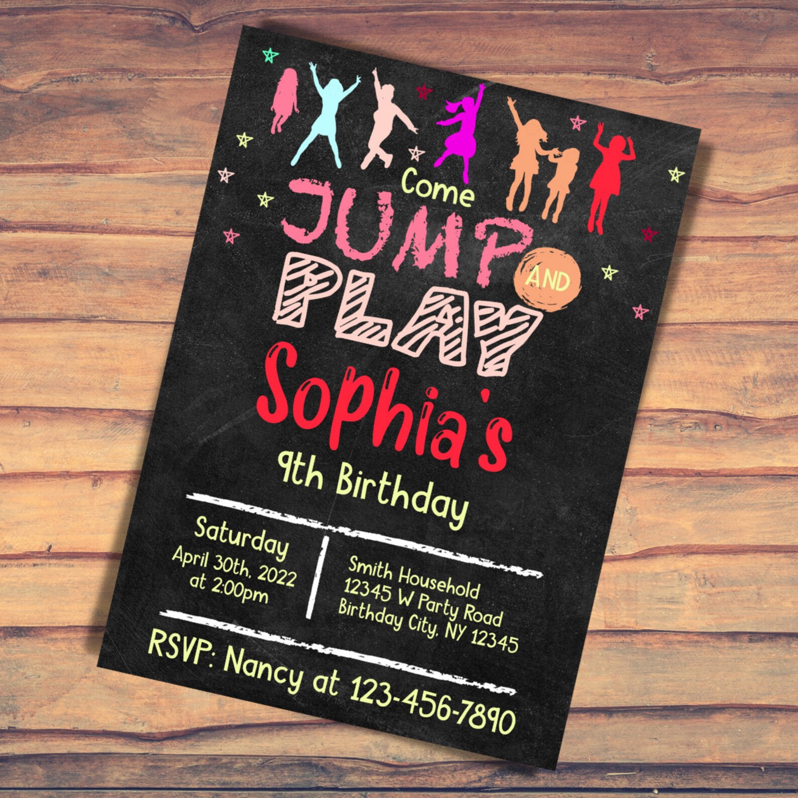 Editable Jump Birthday Party Invitation Trampoline Jump Birthday ...