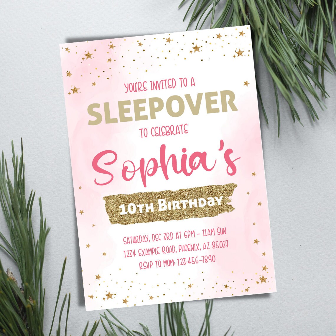 Sleepover Invitation Slumber Party Sleepover Invite Girls Pajama Party ...
