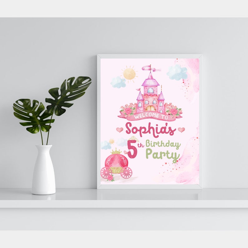Editable Pink Princess Birthday Party Welcome Sign Princess Castle ...