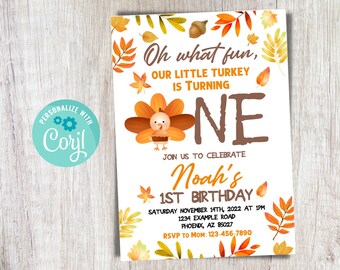 Turkey Birthday Invitation Our Little Turkey is One - Etsy