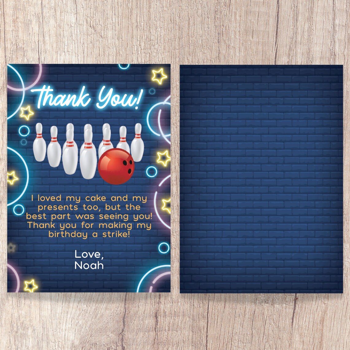 Editable Bowling Birthday Party Thank You Card Strike Bowling Birthday ...