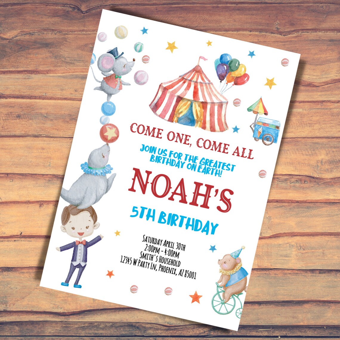 Circus Invitation Editable Circus Birthday Invitation Carnival Invite ...