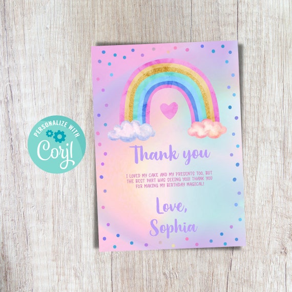 Editable Rainbow Birthday Party Thank You Card Magical Rainbow - Etsy