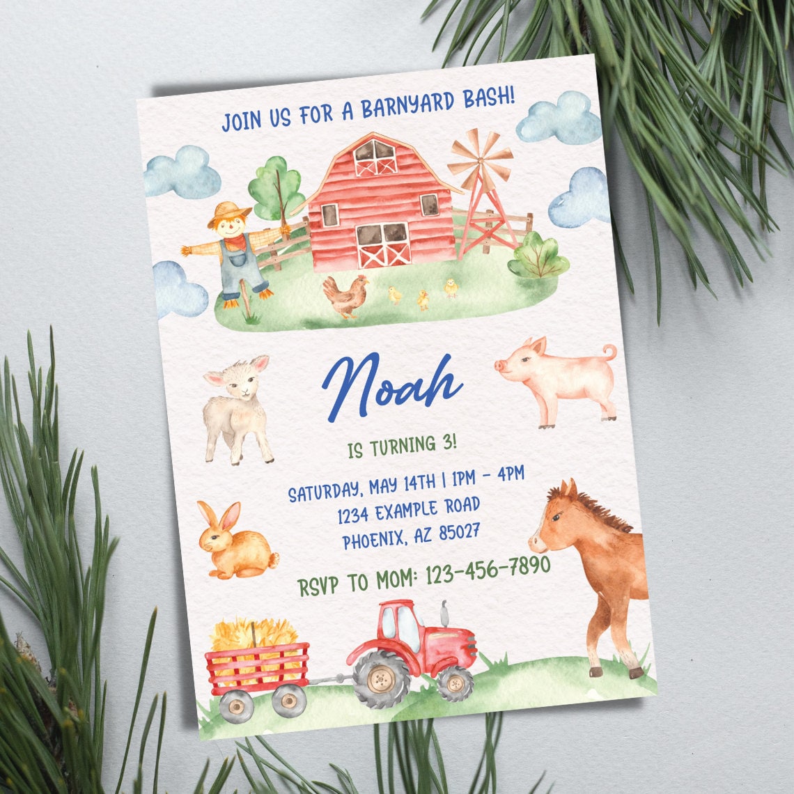 Editable Farm Invitation Farm Animals Birthday Invitation Barnyard ...