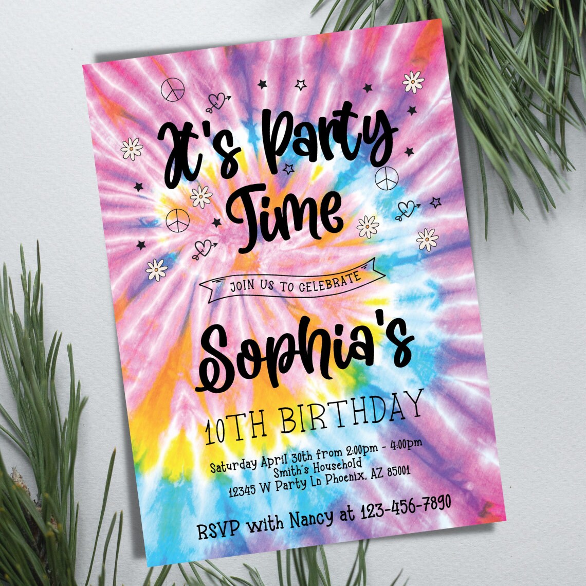 Tie Dye Birthday Invitation Editable Tie Dye Invitation - Etsy