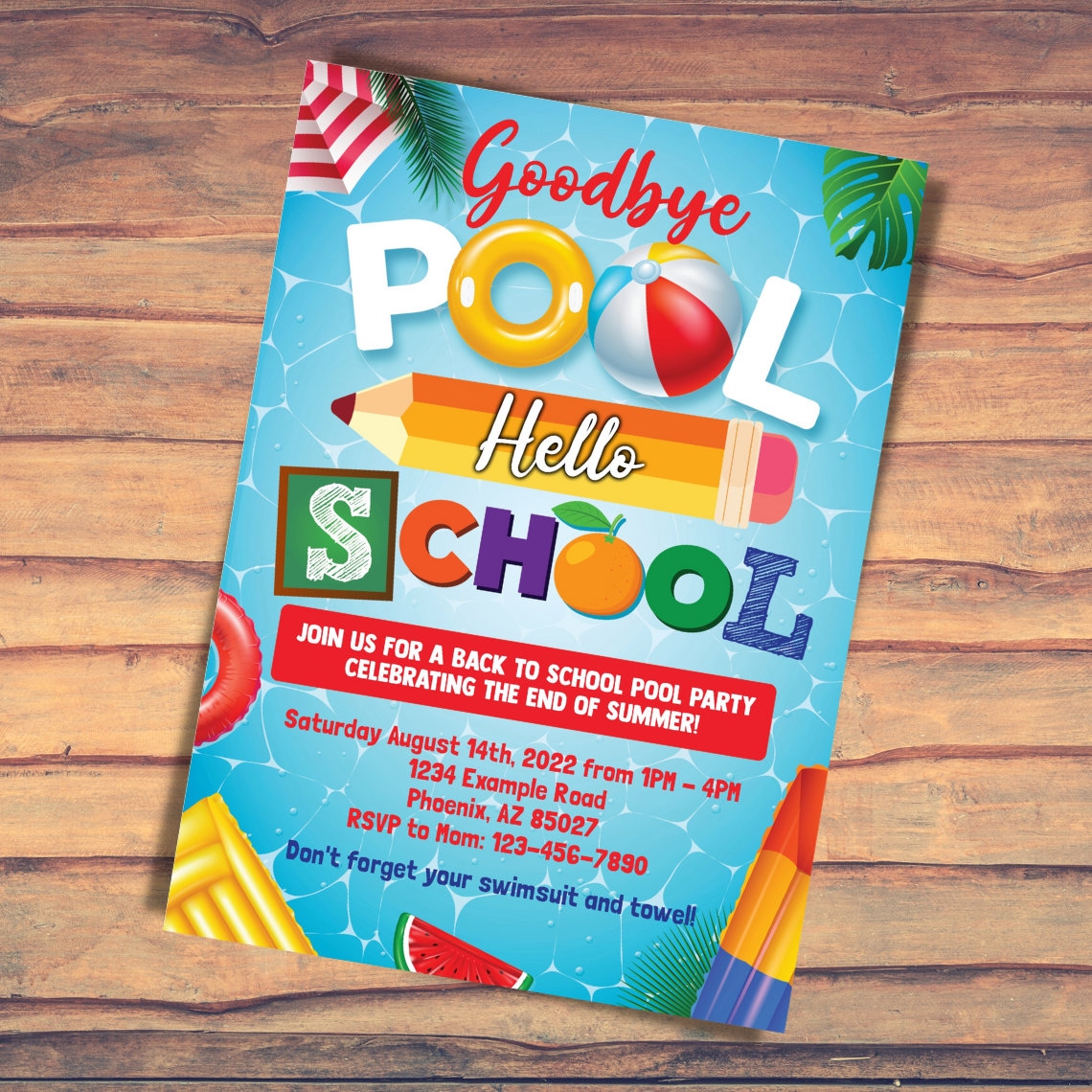End of Summer Pool Party Goodbye Summer Hello School Pool Party Back to ...