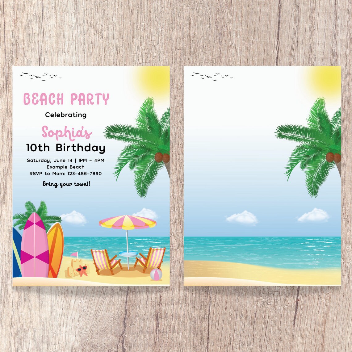 Editable Beach Birthday Party Invitation Girl Beach Party Invite Surfer ...