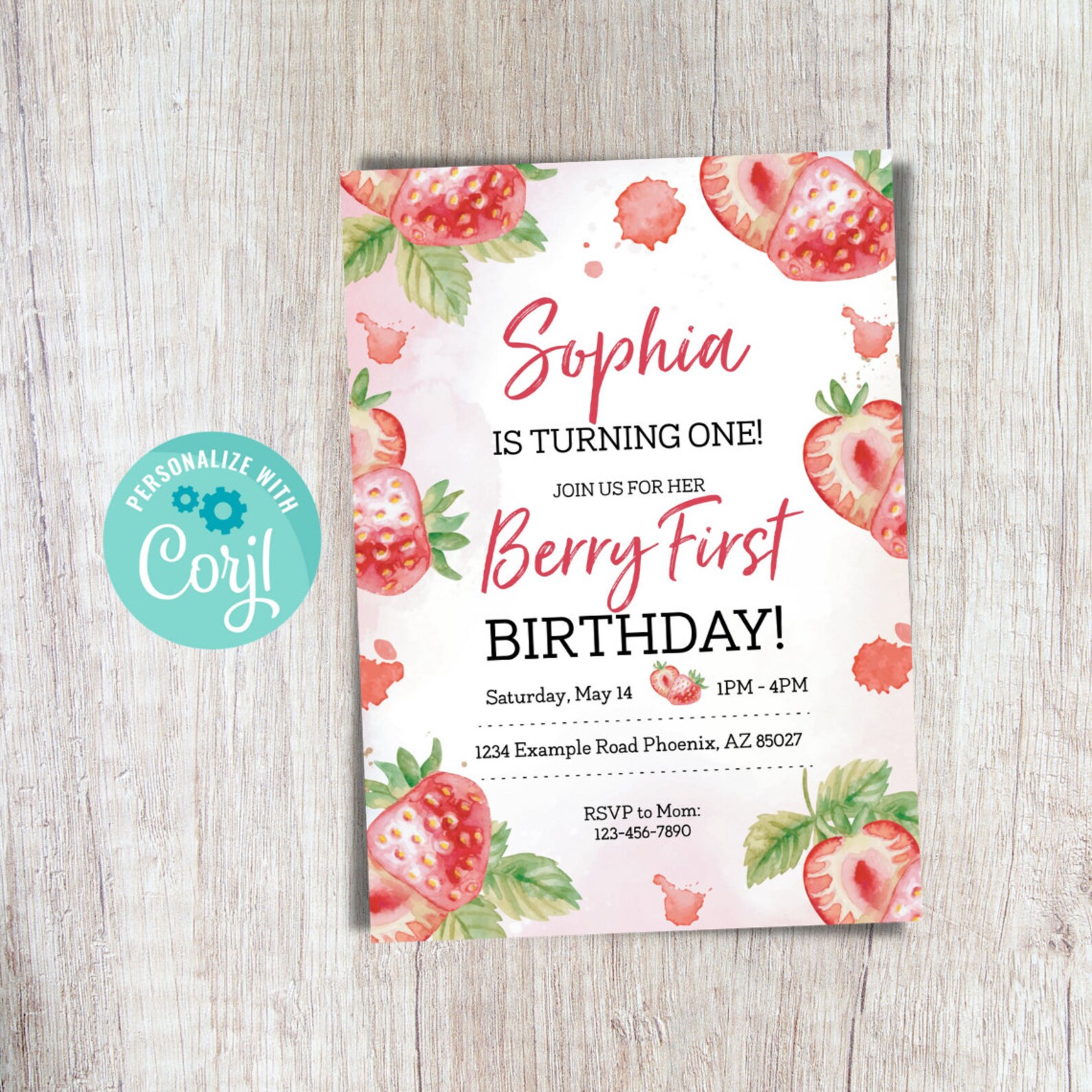 Editable Strawberry Invitation Strawberry First Birthday - Etsy