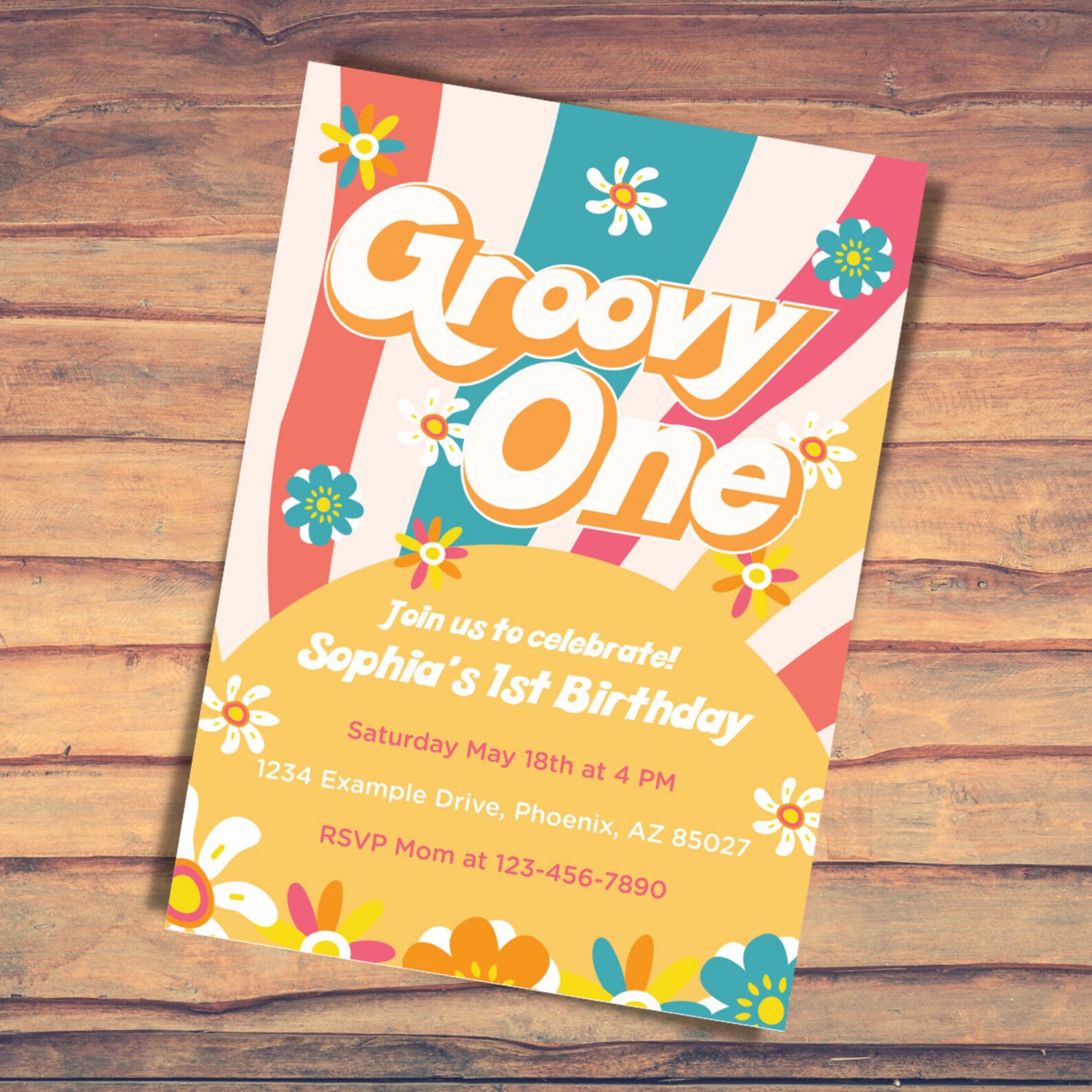 Groovy One Birthday Invitation Editable Groovy 1st Birthday - Etsy