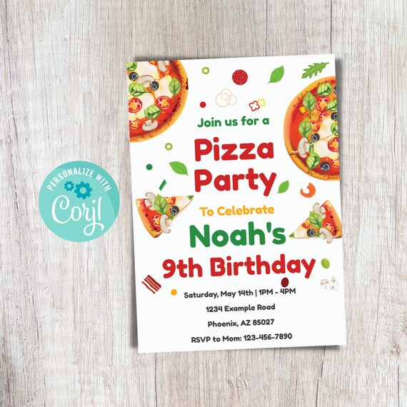 Pizza Party Invitation Editable Pizza Birthday Party - Etsy