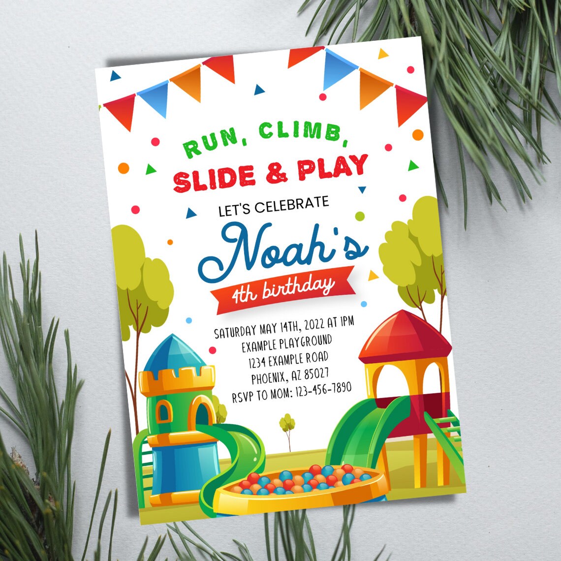 Editable Playground Birthday Invitation Kids Park Part Invitation Slide ...