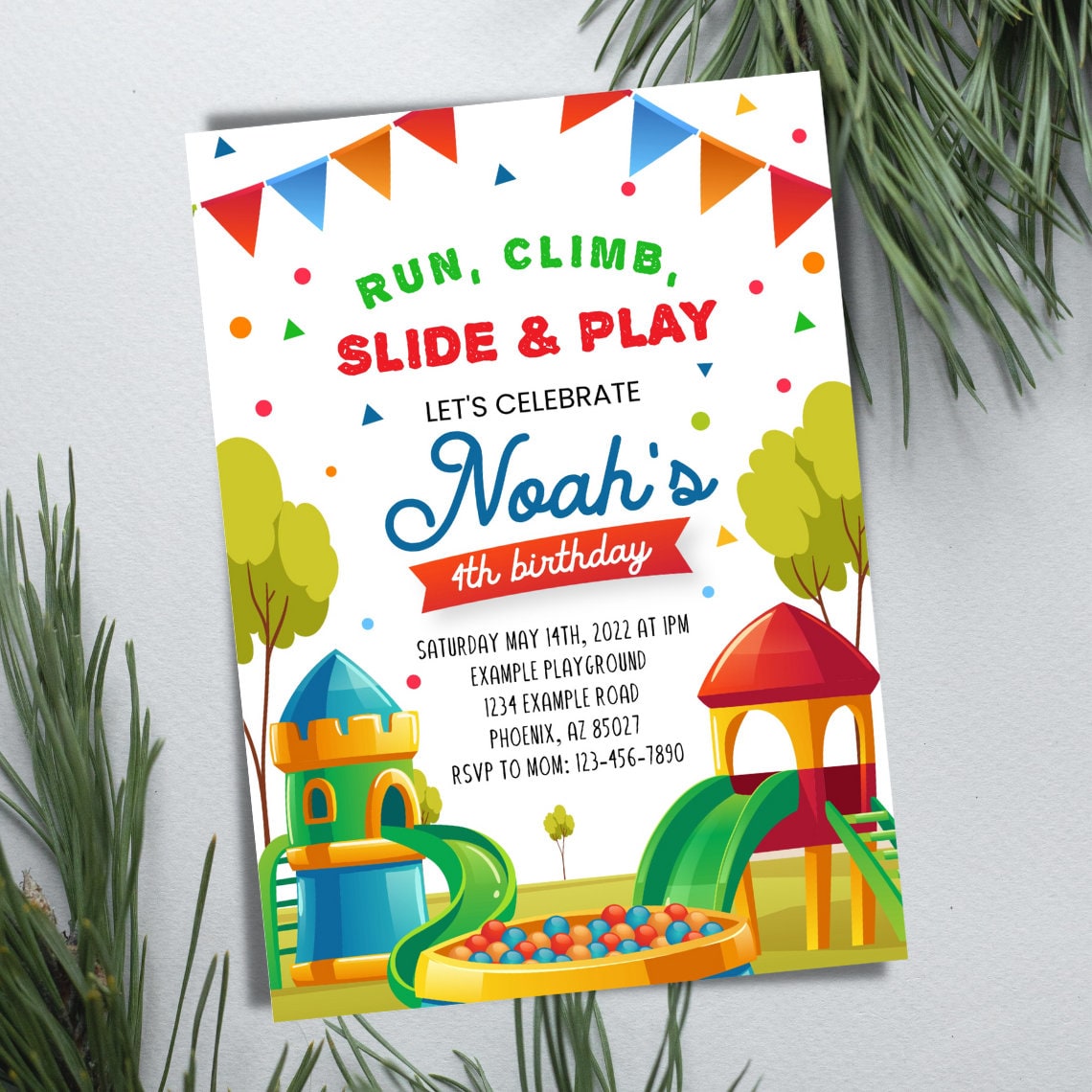 Editable Playground Birthday Invitation Kids Park Part Invitation Slide ...