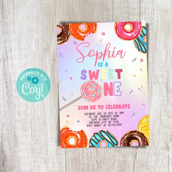 Editable Sweet One Birthday Invitation Girl Digital Printable | Etsy