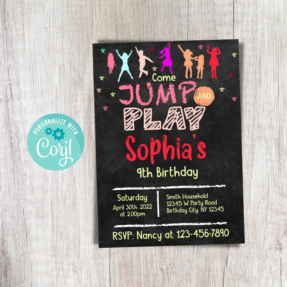 Editable Jump Birthday Party Invitation Trampoline Jump Birthday ...
