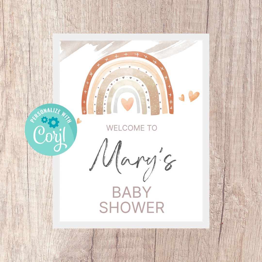 Rainbow Baby Shower Welcome Sign Editable Boho Rainbow Baby Shower ...