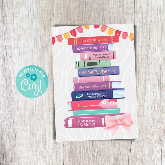 Editable Books Library Birthday Invitation Reading Party - Etsy