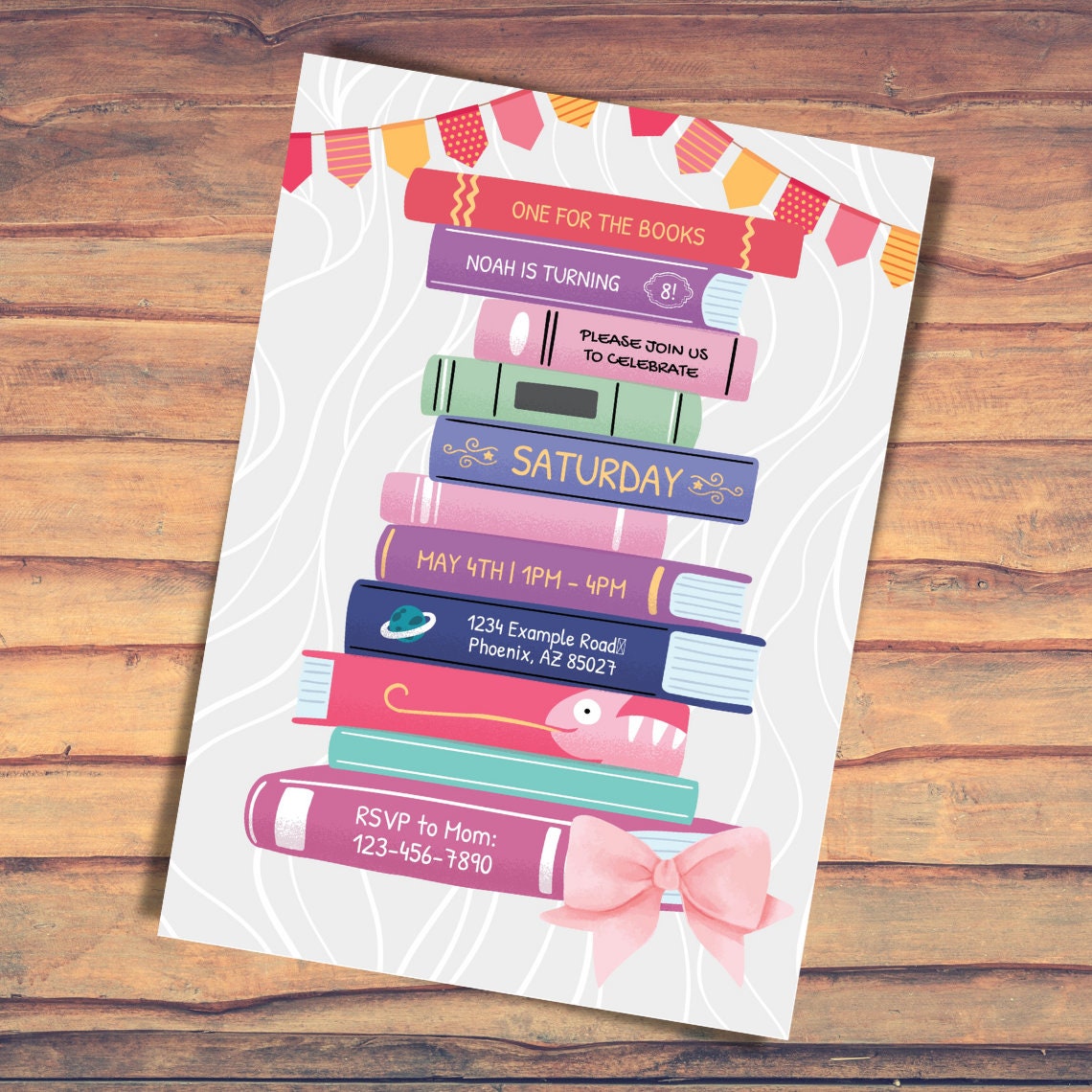 Editable Books Library Birthday Invitation Reading Party Invite Girl ...