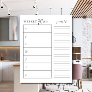 Weekly Meal Plan Template 8.5x11 modern, Simple, Black and White Weekly ...