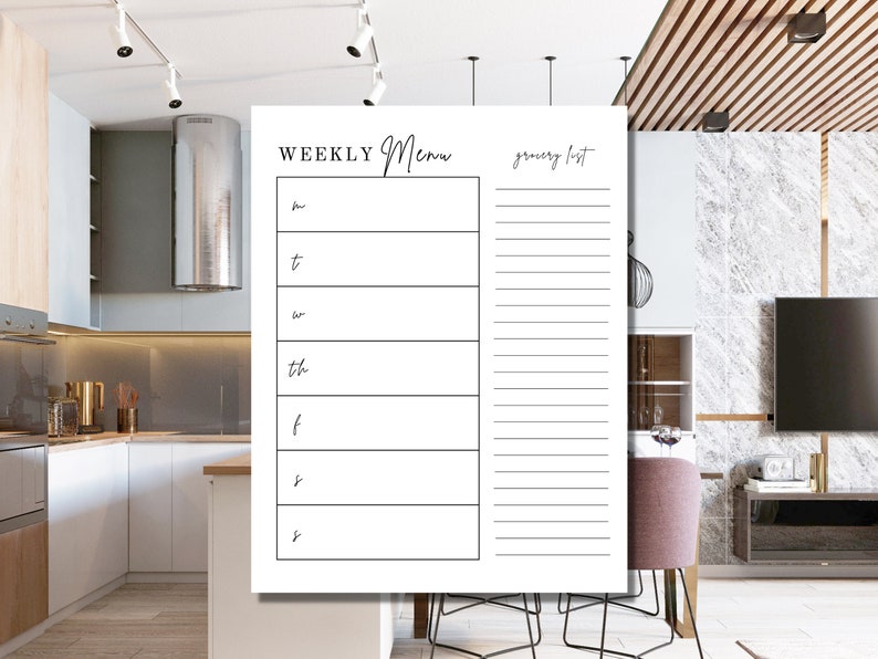 Weekly Meal Plan Template 8.5x11 modern, Simple, Black and White Weekly ...