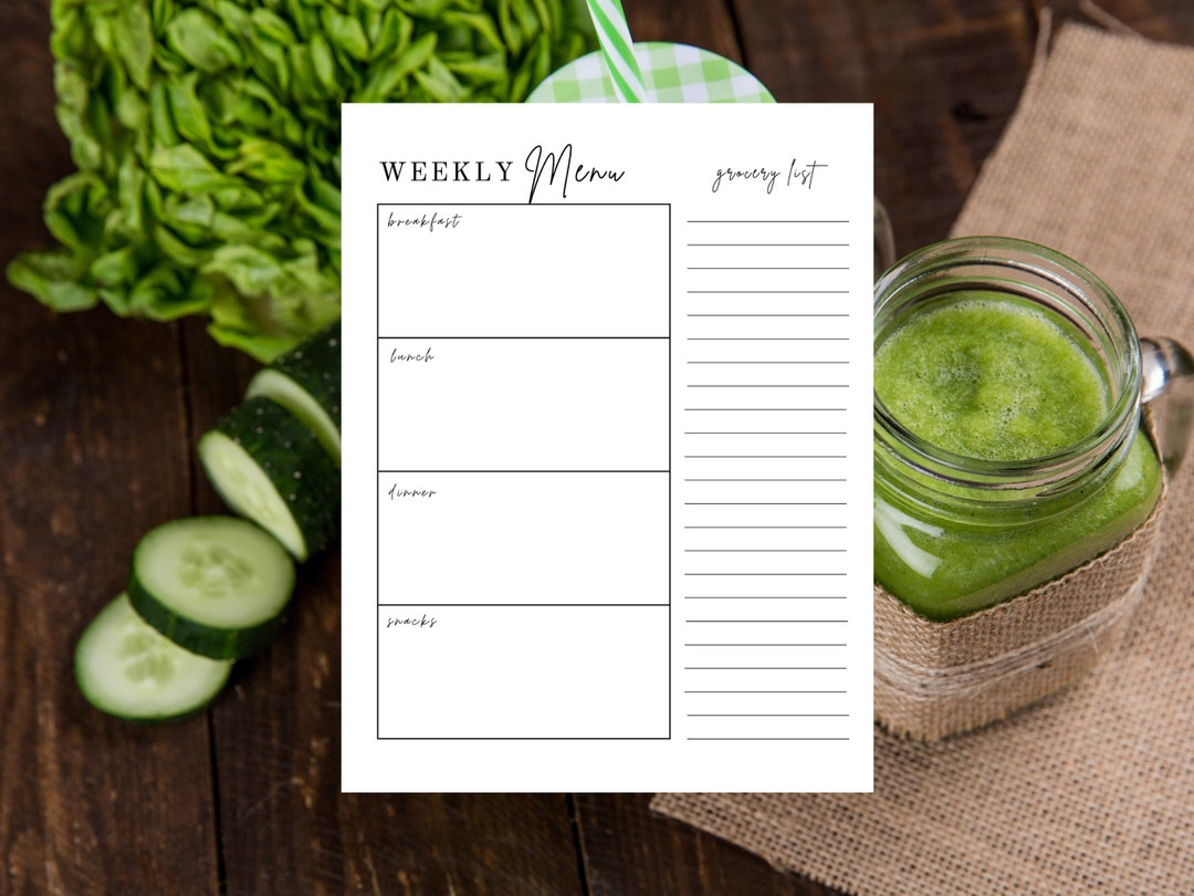 Weekly Meal Prep Menu Template 8.5x11 {minimal, Meal Prep, Breakfast ...