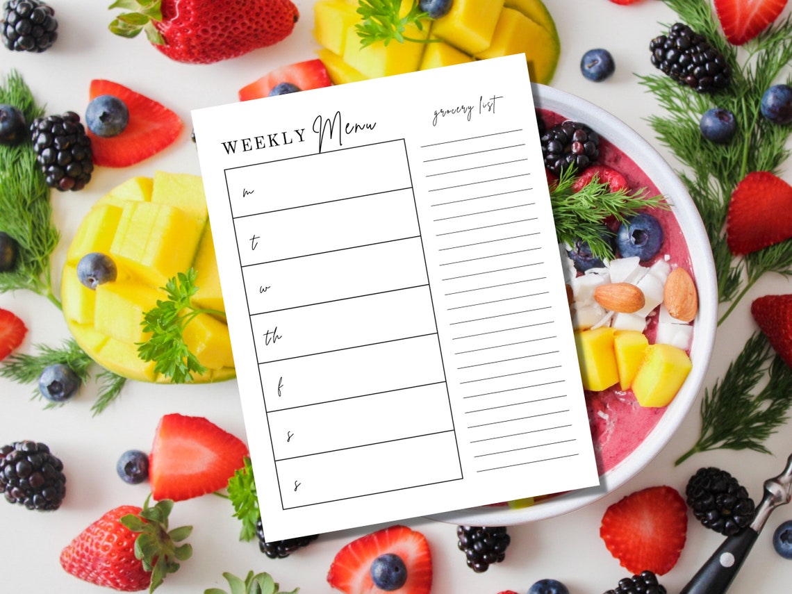 Weekly Meal Plan Template 8.5x11 modern, Simple, Black and White Weekly ...