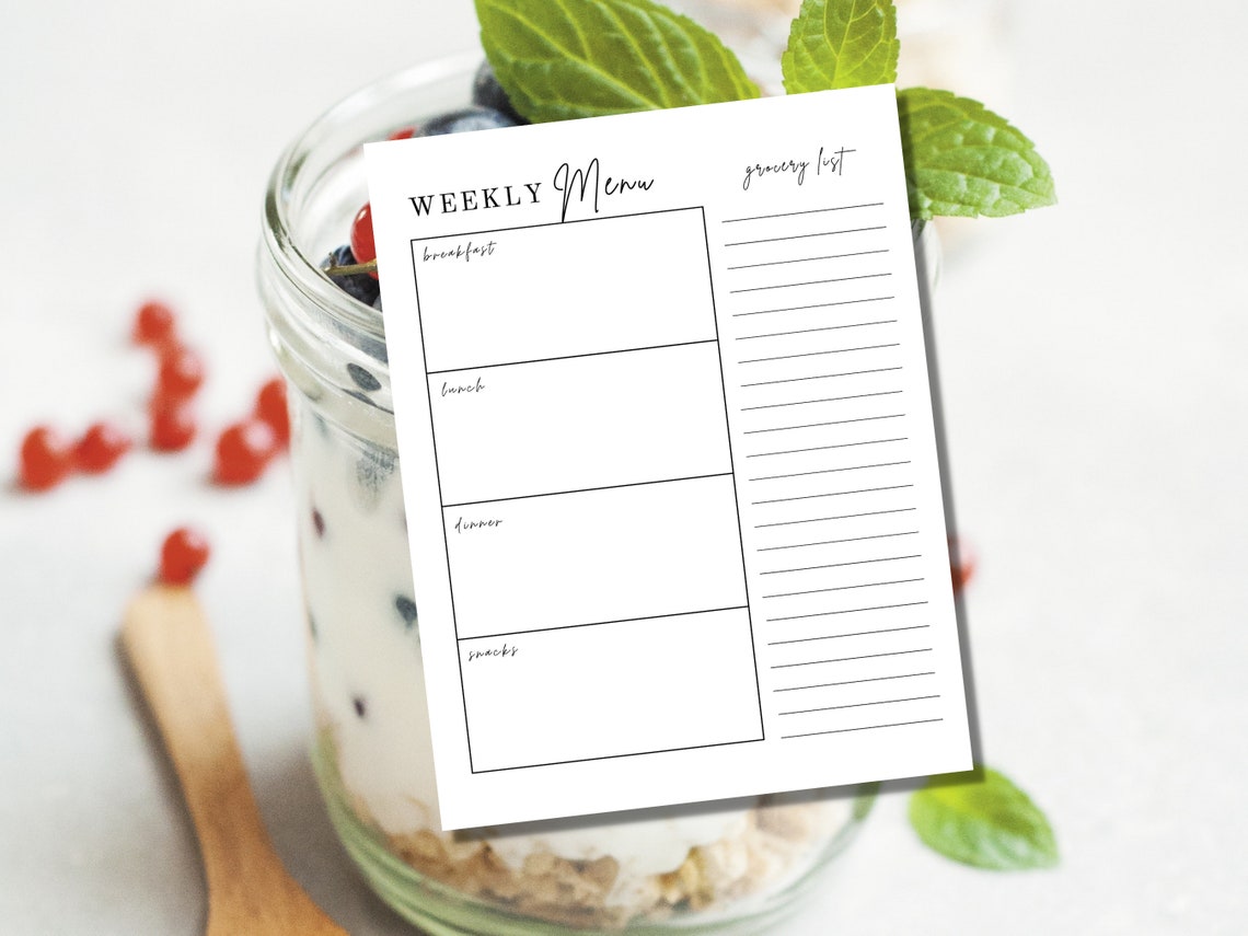 Weekly Meal Prep Menu Template 8.5x11 {minimal, Meal Prep, Breakfast ...