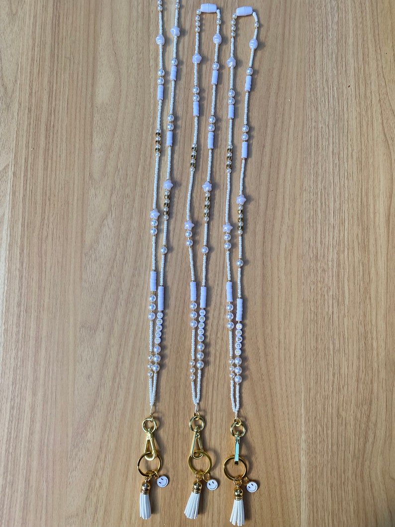 Star TEACH Lanyard, Teacher Lanyard, Beaded Lanyard, Neutral Beaded ...