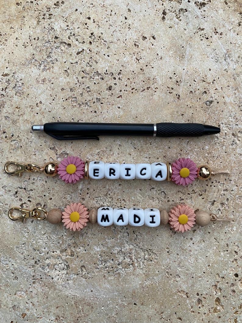Personalized Name Keychain, Silicone Bead Custom Keychain, Personalized ...